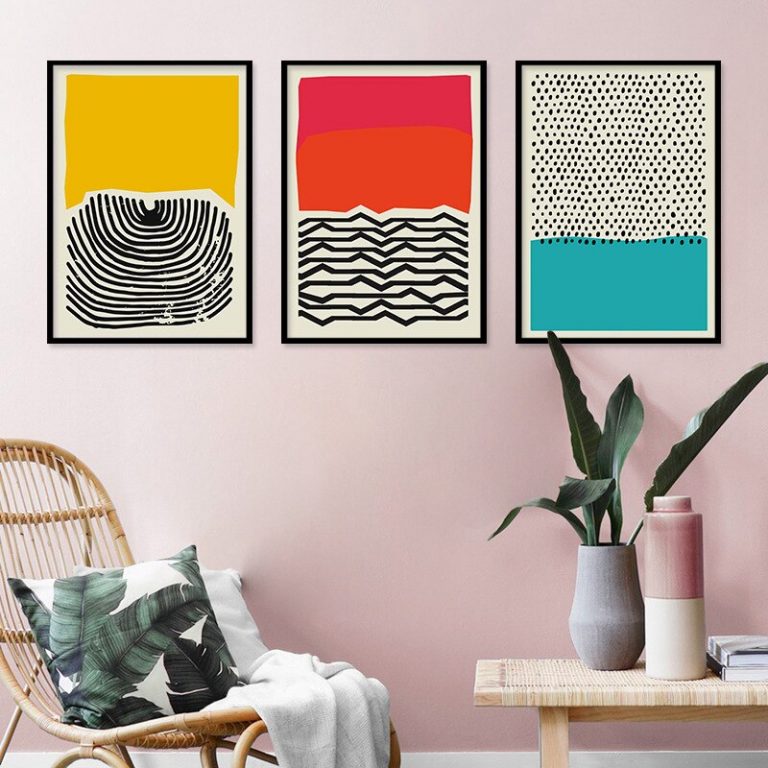 Modern Multicolored Red Blue Abstract Geometric Wall Art Canvas ...