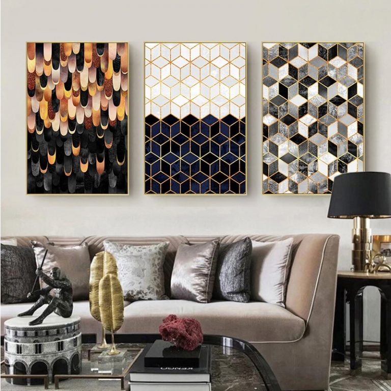 Abstract Golden Geometric Wall Art Canvas Painting Nordic Decoration ...