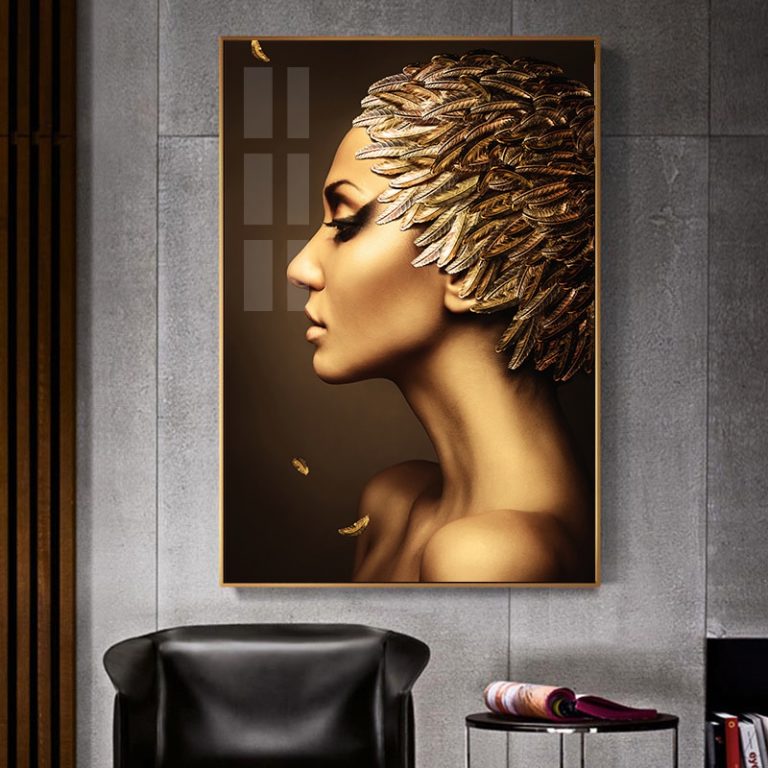 Fashion Golden Luxury Flowers Woman Canvas Poster Modern Abstract ...
